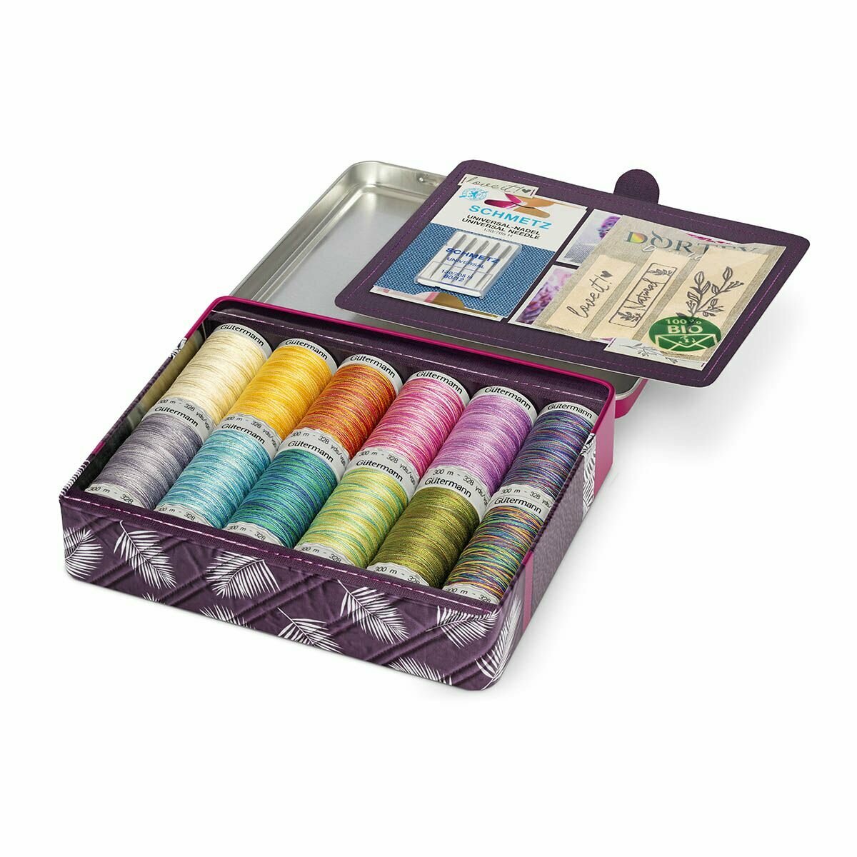 799783 Набор нитей Cotton 30/300м 12 кат. 100% хб, иглы SCHMETZ 5шт, пришивной ярлык 3шт, Gutermann