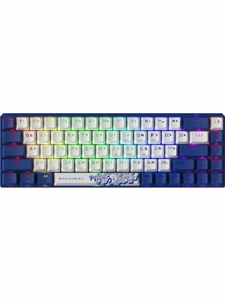 Клавиатура механическая игровая Machenike K600-68 Orion беспроводная 2.4G и BT, 87 клавиш с RGB подсветкой, PBT кейкапы и свитчи Kailh Box Red, 5 слоев шумоизоляции, съемный USB Type C 150см, синий