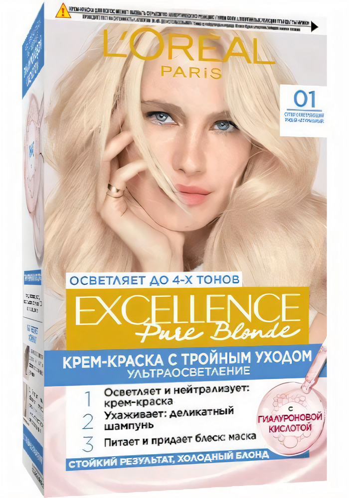 L'Oreal Paris Крем-краска для волос Excellence Pure Blonde, 01 Суперосветляющий русый натуральный