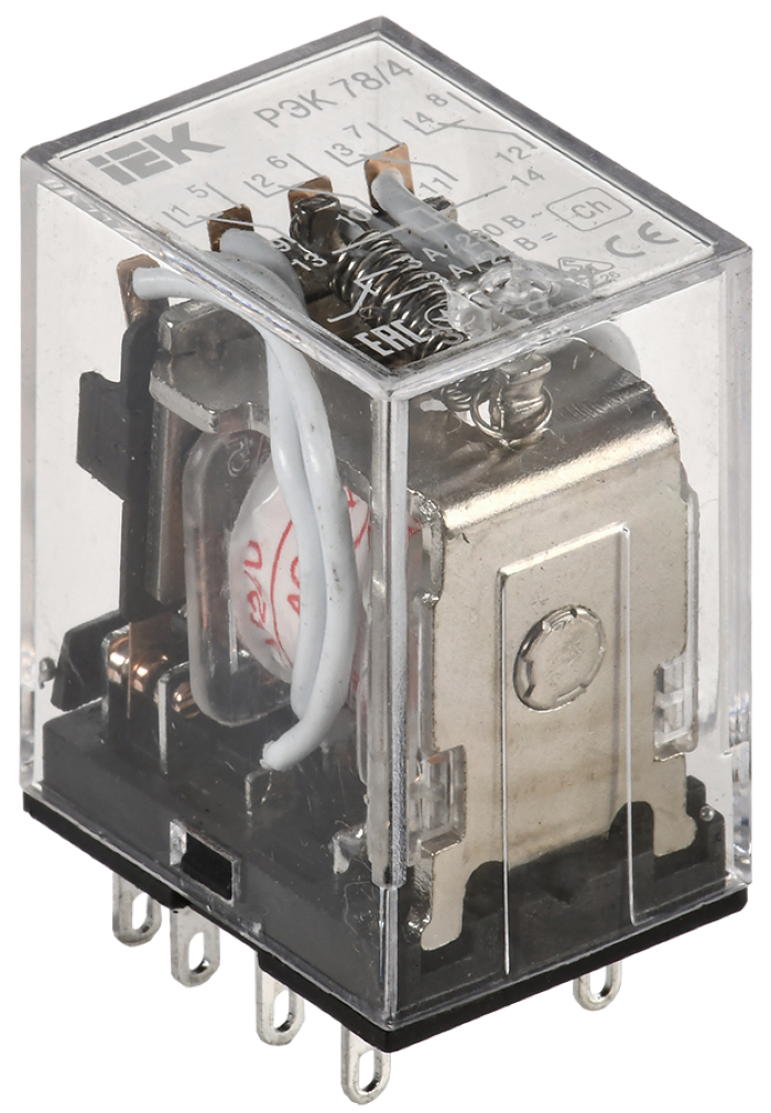 Реле промежуточное IEK / ИЭК РЭК 78/4, серебросодержащие контакты, 20.5x42x27мм, 3А 24В АC, RRP20-4-03-024A / электрика