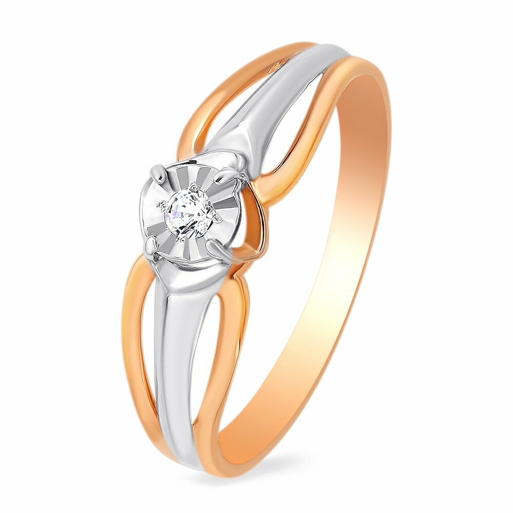 Кольцо, красное золото, 585 проба, родирование, бриллиант