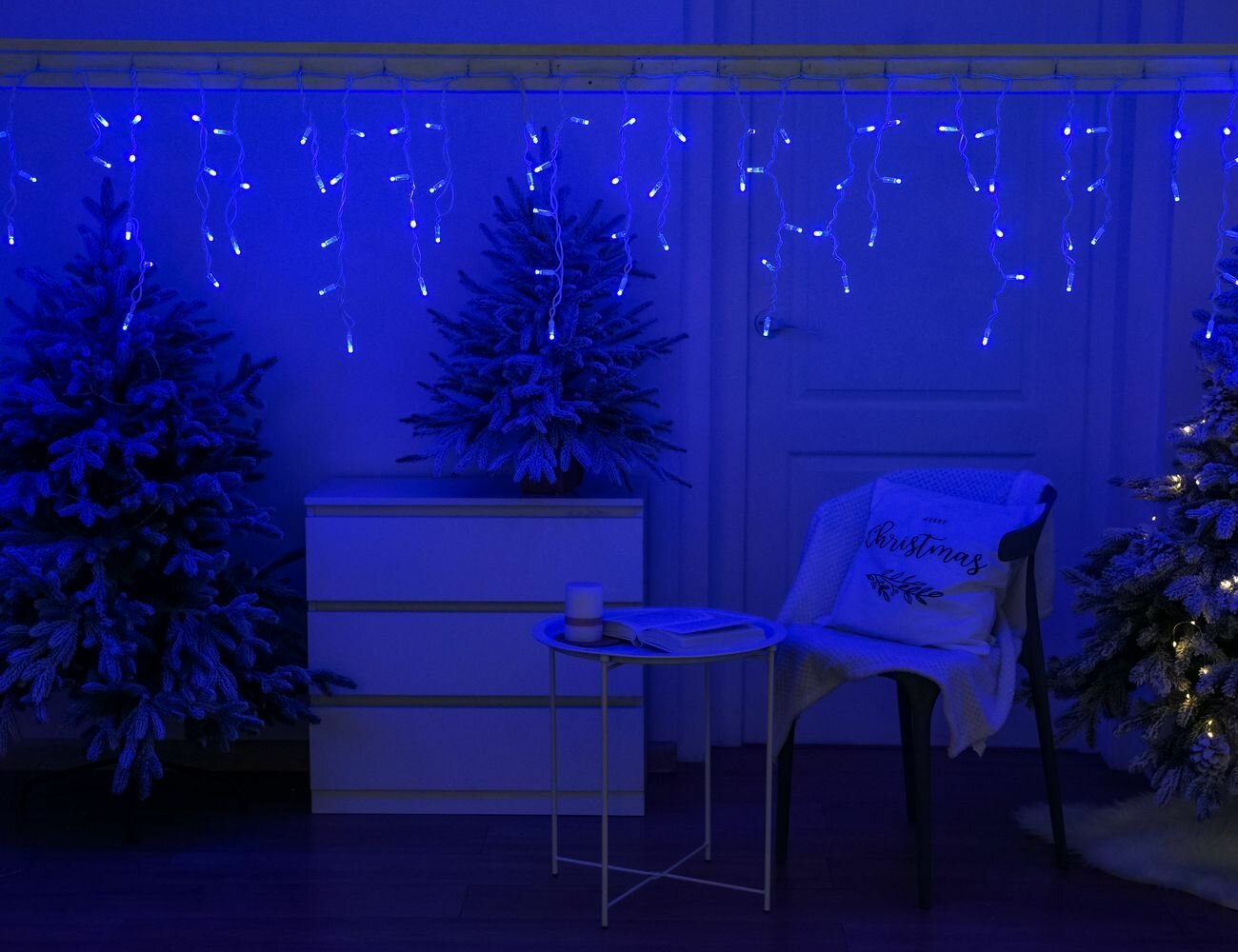 Светодиодная бахрома Rich Led Cap 3*0.5 м, 112 синих LED ламп, белый каучук, соединяемая, IP65, Rich LED