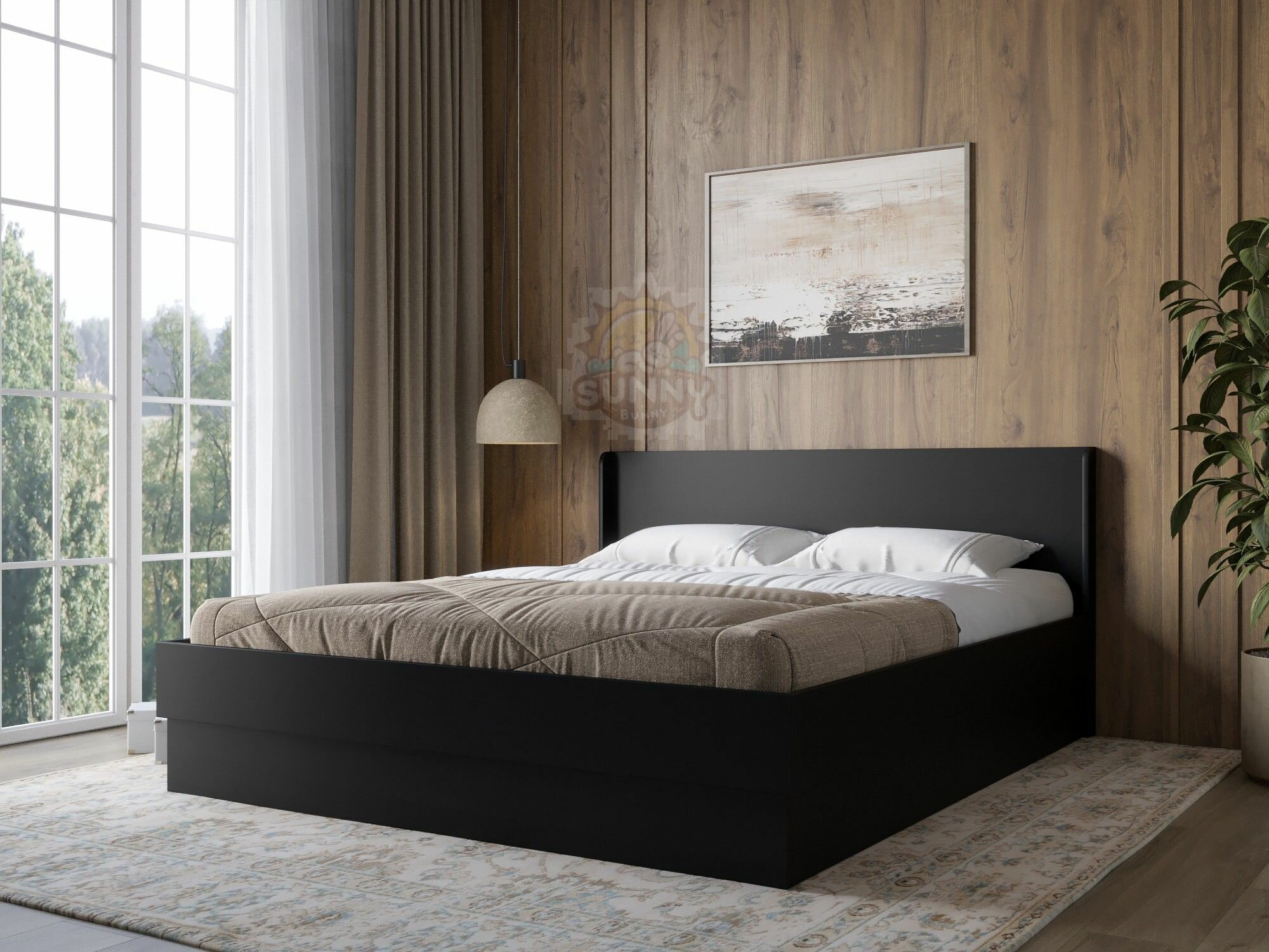 Двуспальная кровать Sicilia 180х190 см, с подъемным механизмом, ЛДСП (Черный)