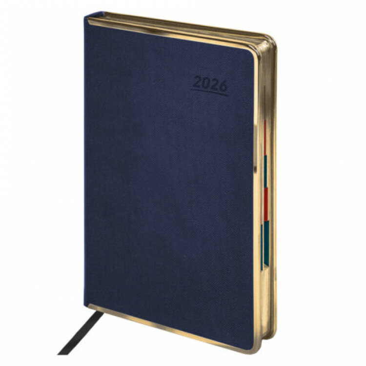 Ежедневник датированный 2026 А5 148х218 мм, GALANT "Infinity Gold", под кожу, темно-синий, 117503