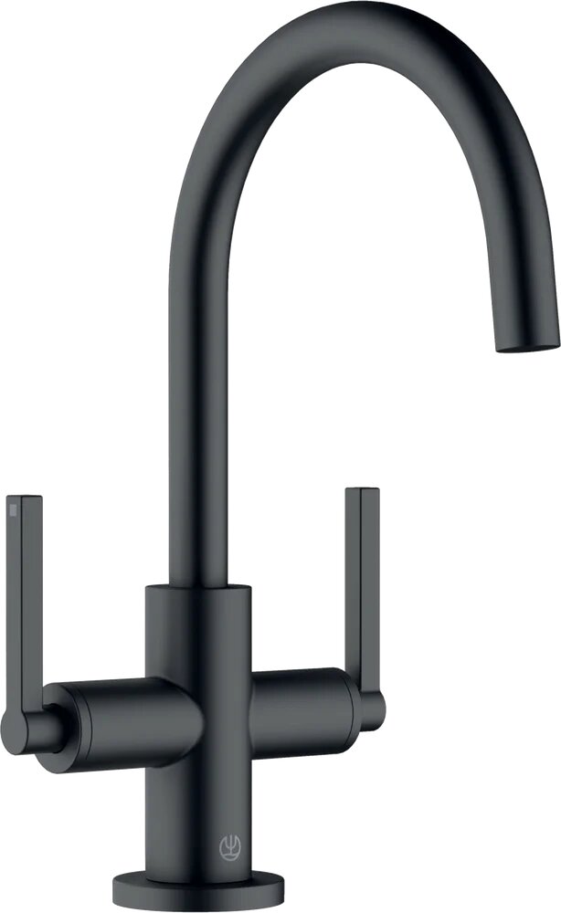 Смеситель для раковины Kludi Nova Fonte 201183915 черный, матовый, кран для ванной в раковину, из латуни, с поворотным изливом, с керамическим картриджем, с донным клапаном