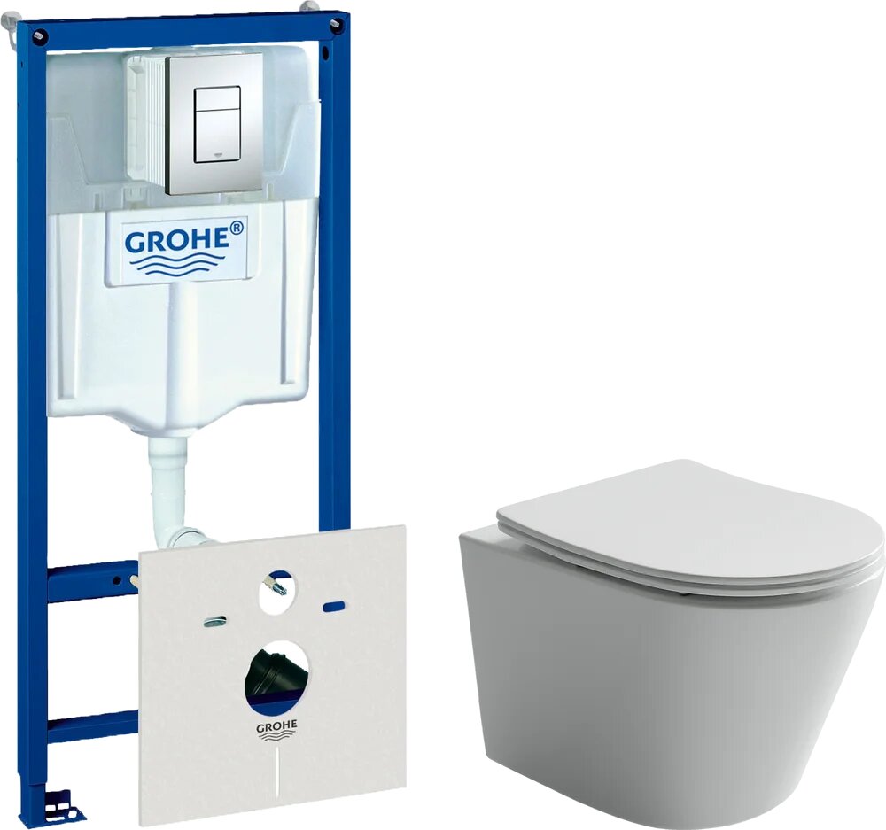 Комплект Унитаз подвесной Ceramicanova Balearica Rimless CN6000 белый / Система инсталляции для унитазов Grohe Rapid SL 38772001, 3 в 1 с кнопкой смы