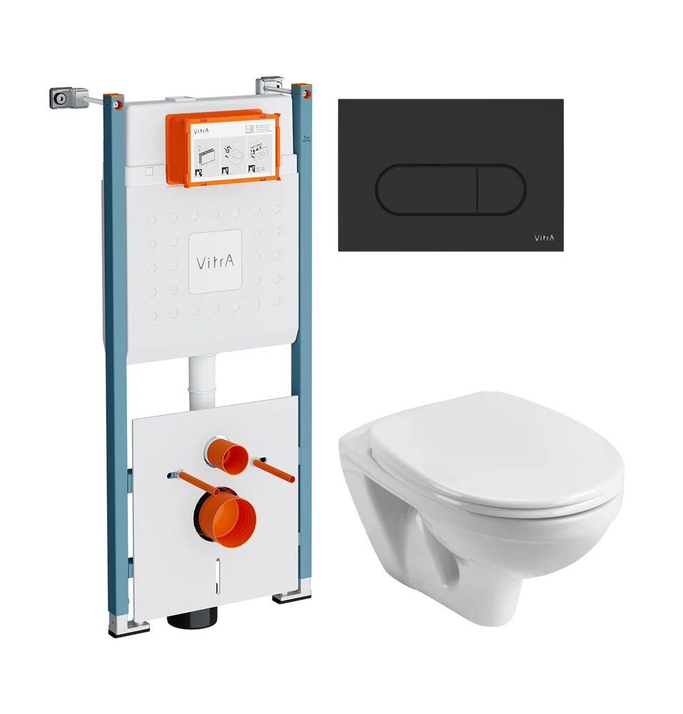 Комплект 3 в 1 Унитаз подвесной Santek Бореаль 1WH301977 / Инсталляция VitrA V-Fix Core 732-5800-01PV / Кнопка Root Round 740-2211 цвет матовый черный