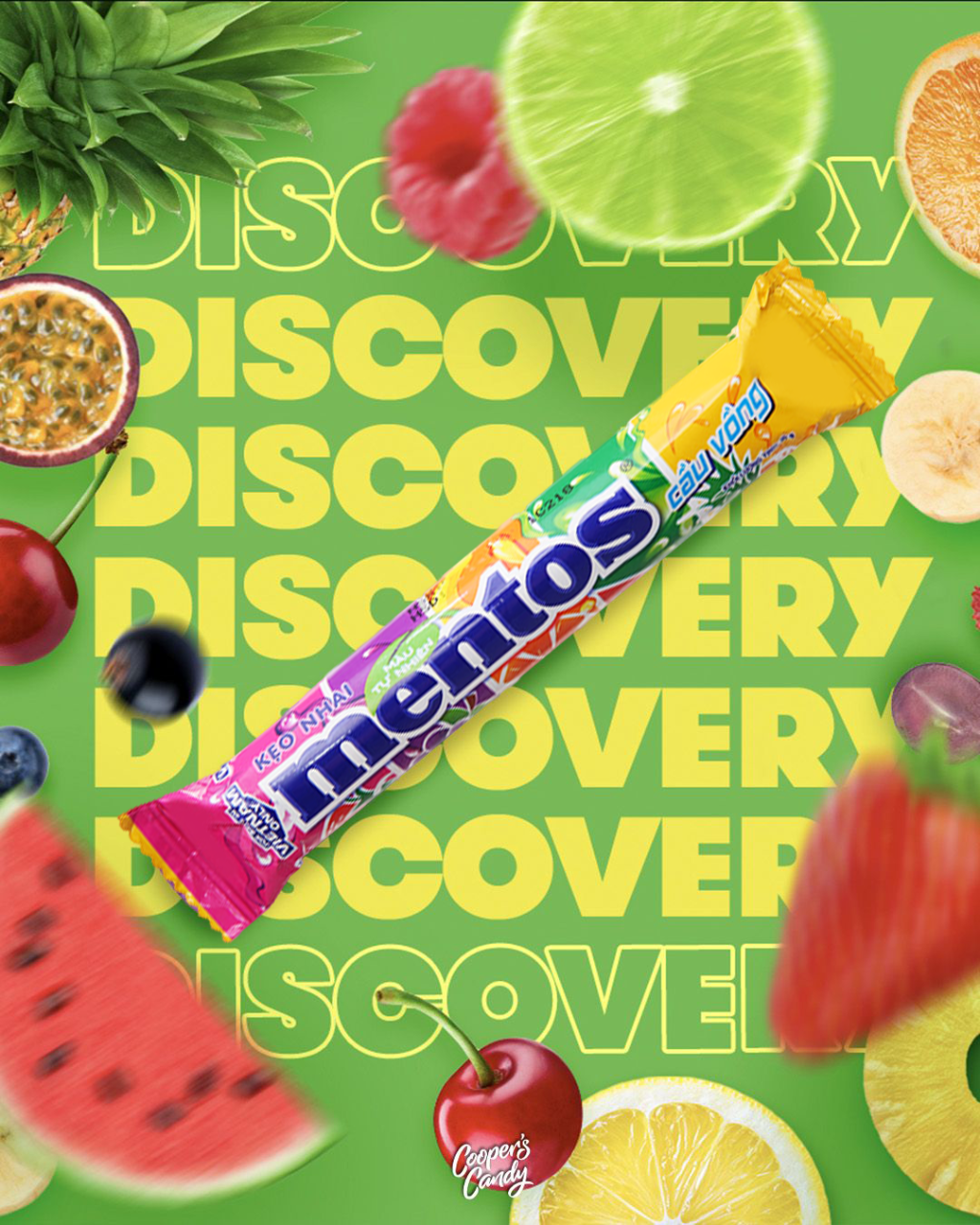 Жевательные конфеты Mentos Rainbow с сочными фруктовыми вкусами 10 г, Вьетнам