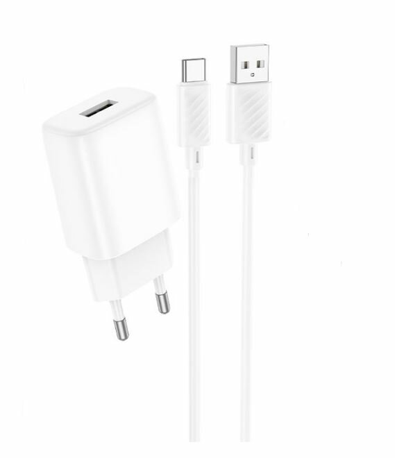 Сетевое зарядное устройство HOCO C134A, 1*USB 2.4A 12W + кабель Type-C, белое