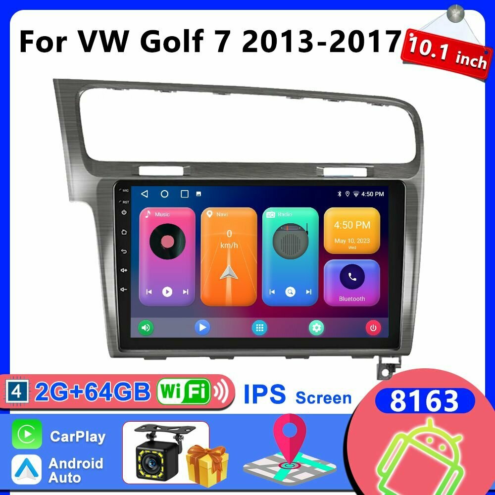 Автомагнитола 2 дин Андроид для Фольксваген/VW Golf 7 2013-2017 Gps навигатор CarPlay, Wi-Fi, Bt, RDS