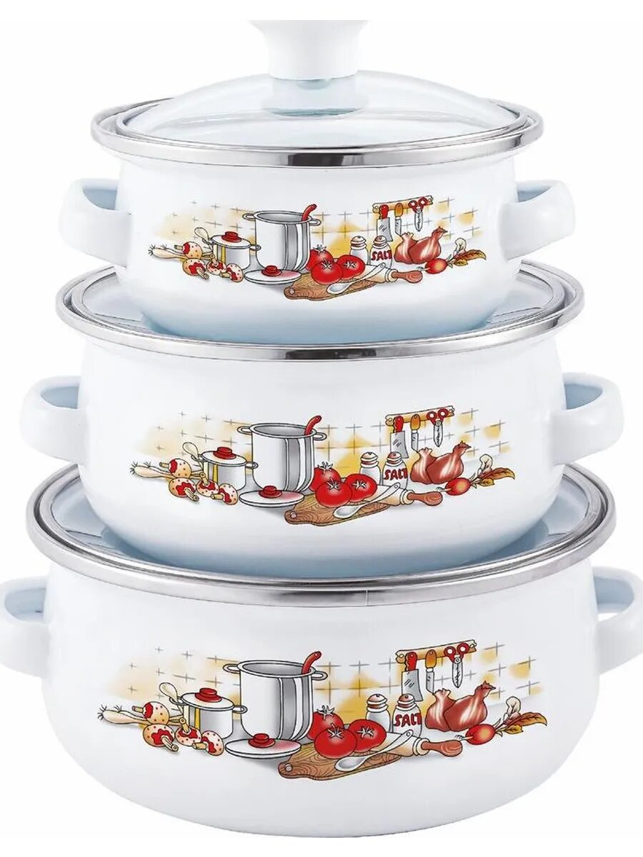 Набор эмалированных кастрюль KL-4130 6 предметов