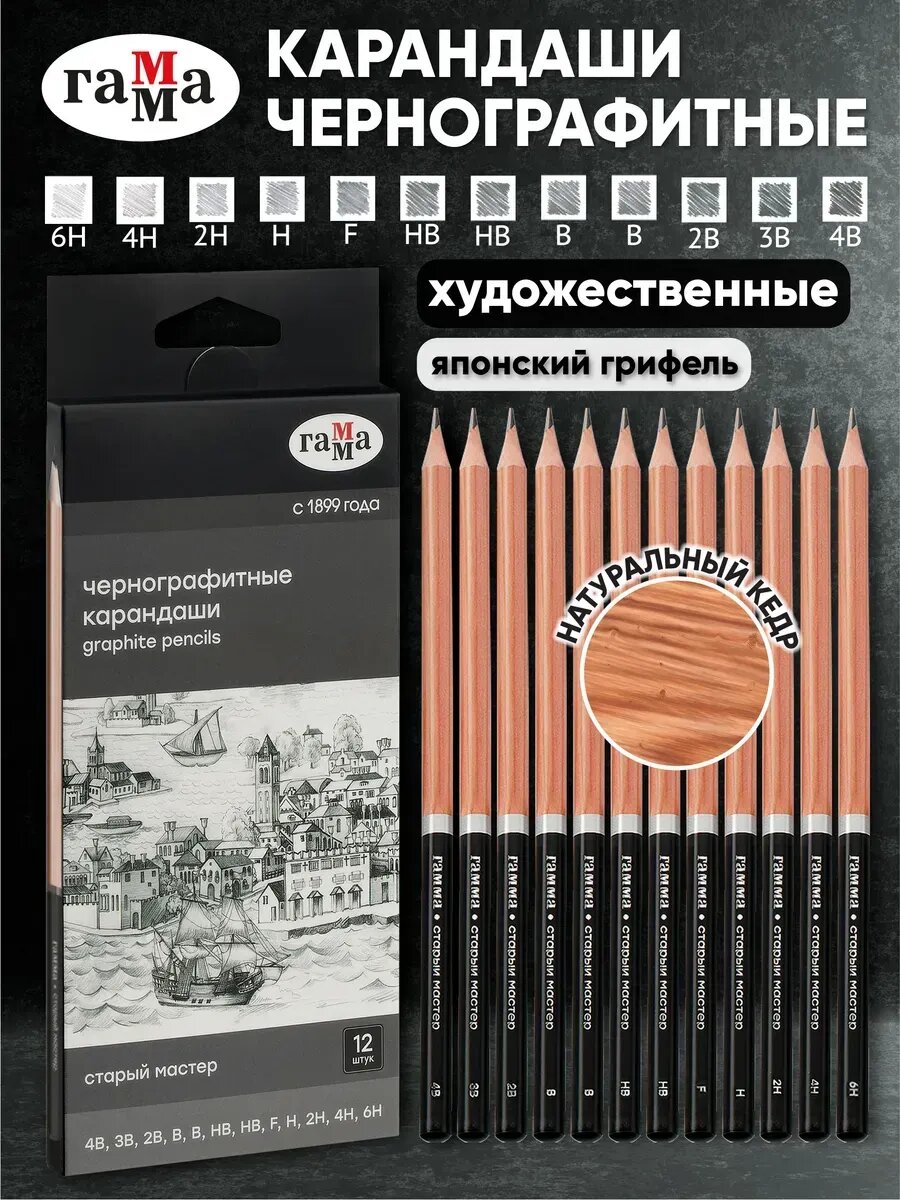 Карандаши простые набор для школы 12 шт художественные