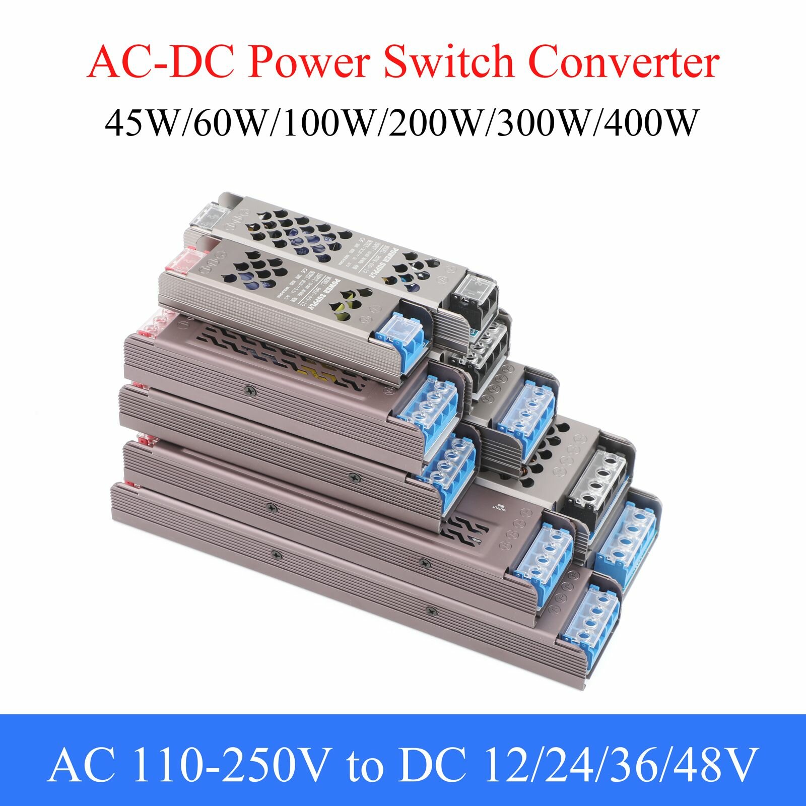 Сверхтонкий импульсный блок питания переменного тока 110-250 В в постоянный ток 12 В 24 В 48 В 45 Вт-200 Вт, адаптер питания в различных стилях для светодиодных лент