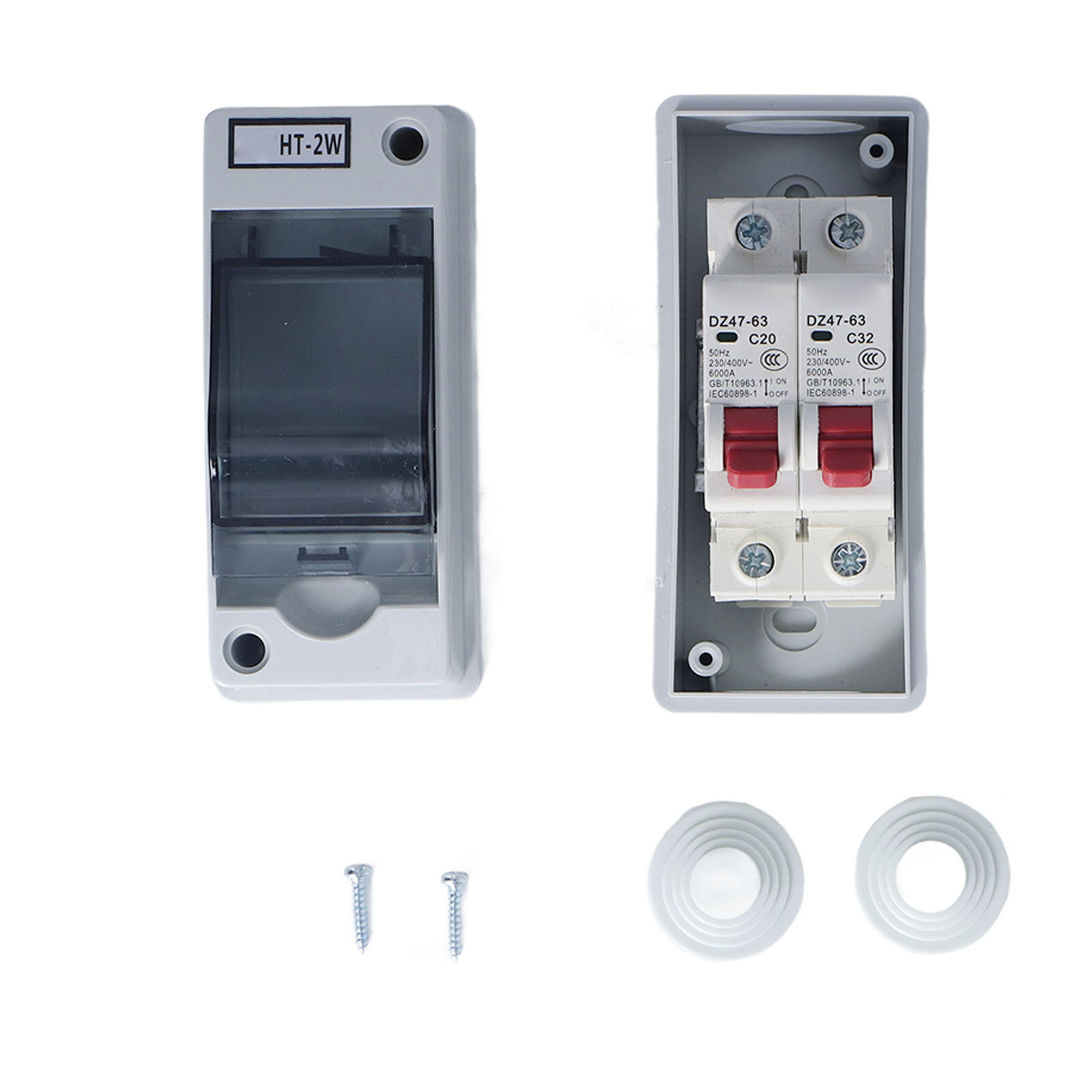 Распределительная коробка IP65 водонепроницаемая, 2-канальная, огнестойкий корпус MCB типа C для наружного применения, 20 А 32 А, прочная электрическая панель