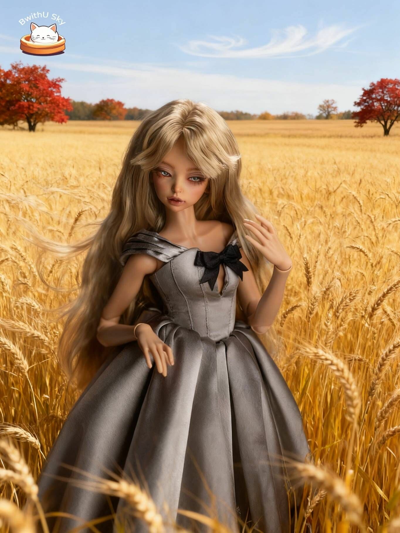 BwithUSky Iset 1/4 BJD Кукла: Серебристый Балетный Наряд Шелк с Блестящим Бантом**