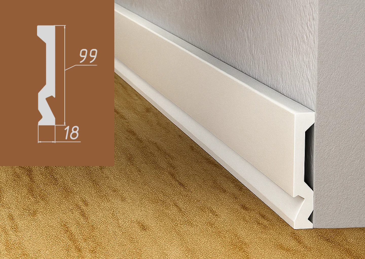 Плинтус напольный, из дюрополимера, водостойкий, ударопрочный, под покраску, производство Россия 99*18*2000 мм/6 ш