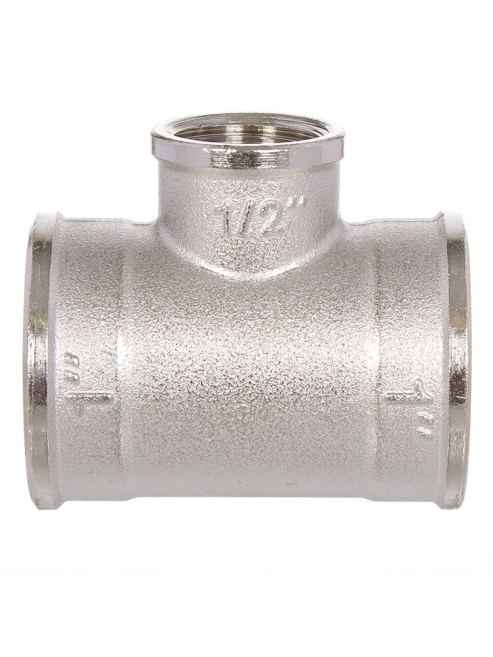 Тройник 3/4"х1/2"х3/4", г-г-г, никель, индивидуальная упаковка, РосТурПласт