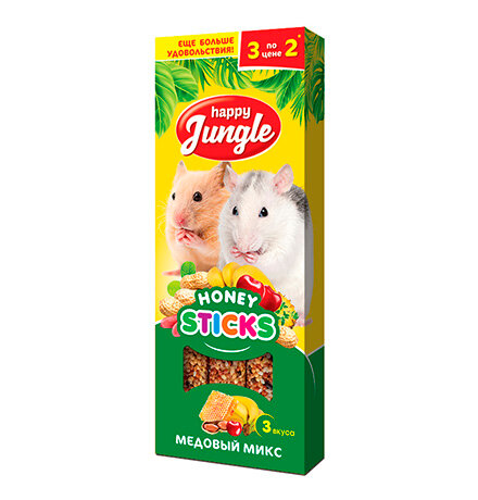 Лакомство Хеппи Джангл для Мелких грызунов Палочки Микс 3 вкуса 1 х 3шт