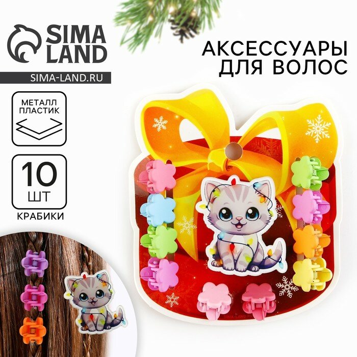 Заколка и крабики для волос "Подарок", 8,9 х 9,6 см.