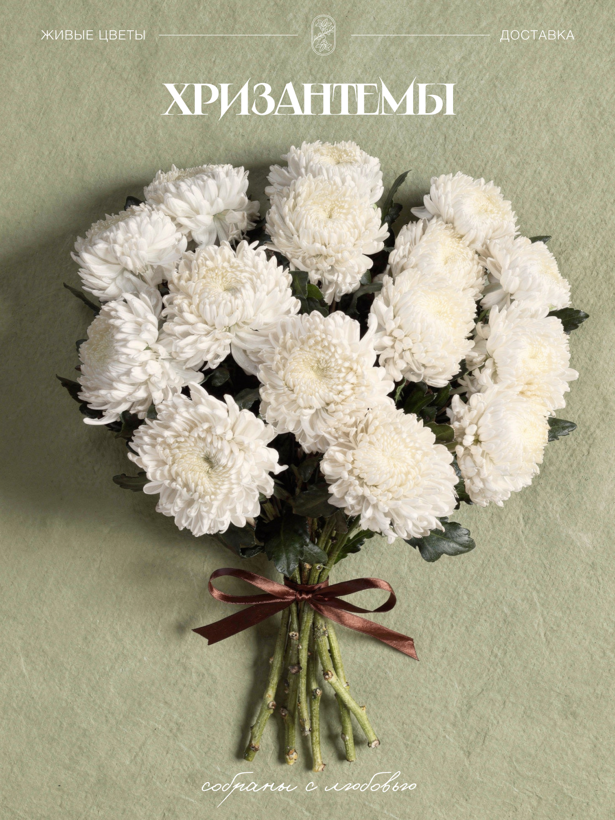 Букет живых цветов из 15 одноголовых хризантем