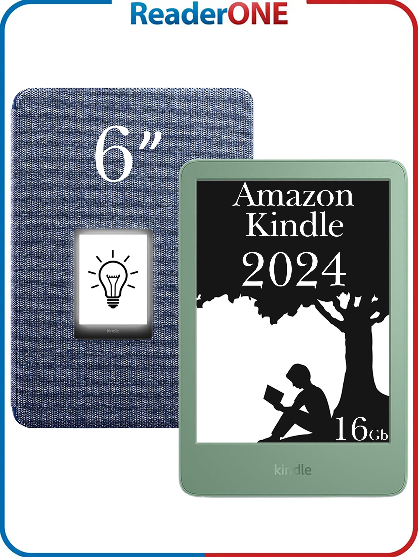 Электронная книга Amazon Kindle 11, 6 дюймов, 2024, 16 Гб, SO, Matcha с обложкой Fabric Denim