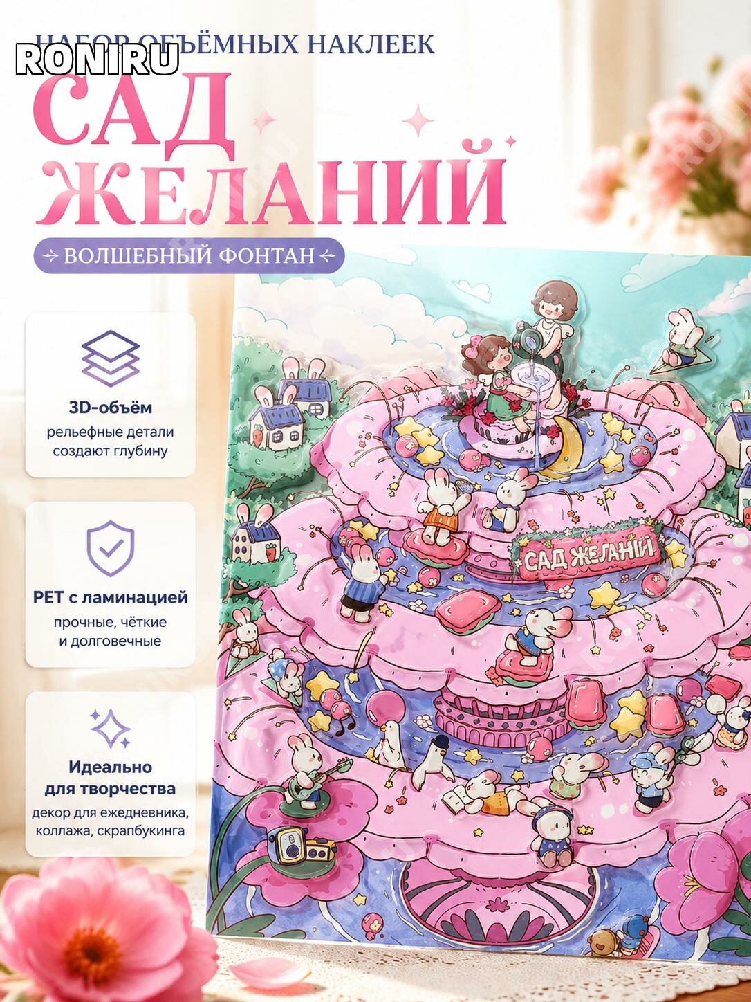 Набор3D наклеек для скрапбукинга «Пруд желаний, сад», PET с ламинацией