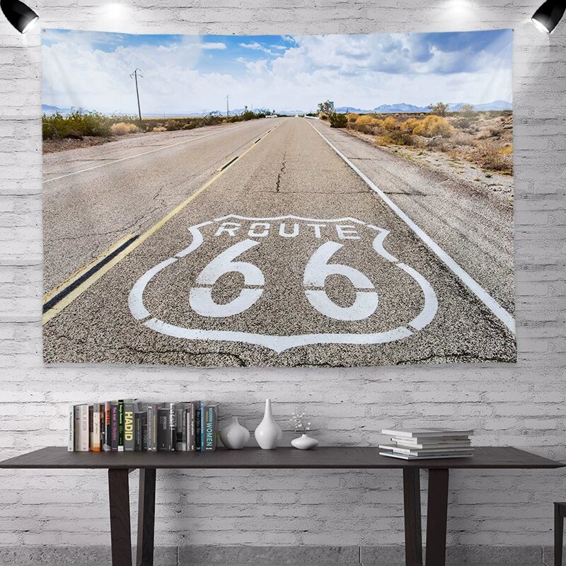 Фон для фото U.S. Route 66 с флисовой подкладкой, настенная декоративная композиция 150x100 см для кемпинга с