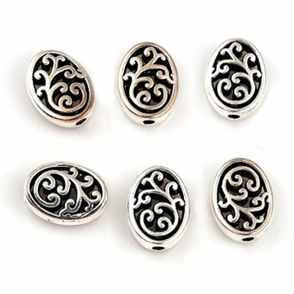 Металлическая бусина Овал Ветка прозрачная 0011248 серебряный цвет 13x10х4 мм, цена за 10 шт.