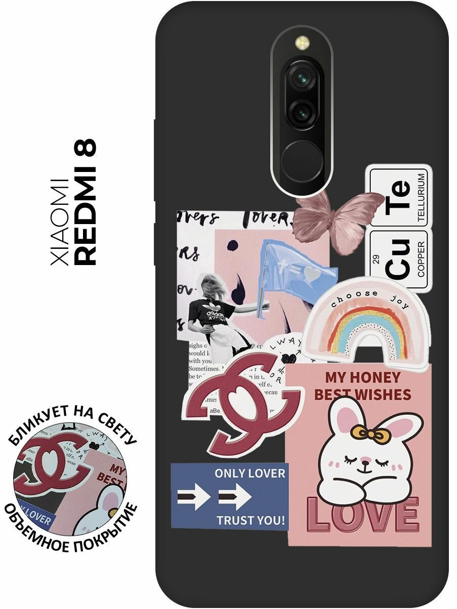 Матовый чехол Cute Stickers для Xiaomi Redmi 8 / Сяоми Редми 8 с 3D эффектом черный