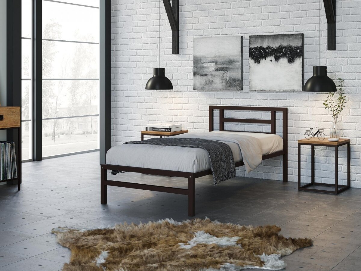 Односпальная металлическая кровать Титан 90 Коричневая для детей и взрослых