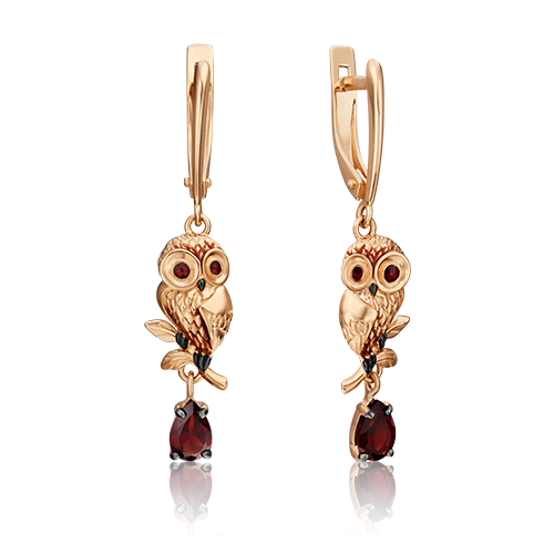 Серьги, красное золото, 585 проба, гранат