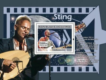 Почтовые марки Гвинея 2007г. "Музыка - Мужчины-Звезды - Стинг" Музыканты, Певцы MNH