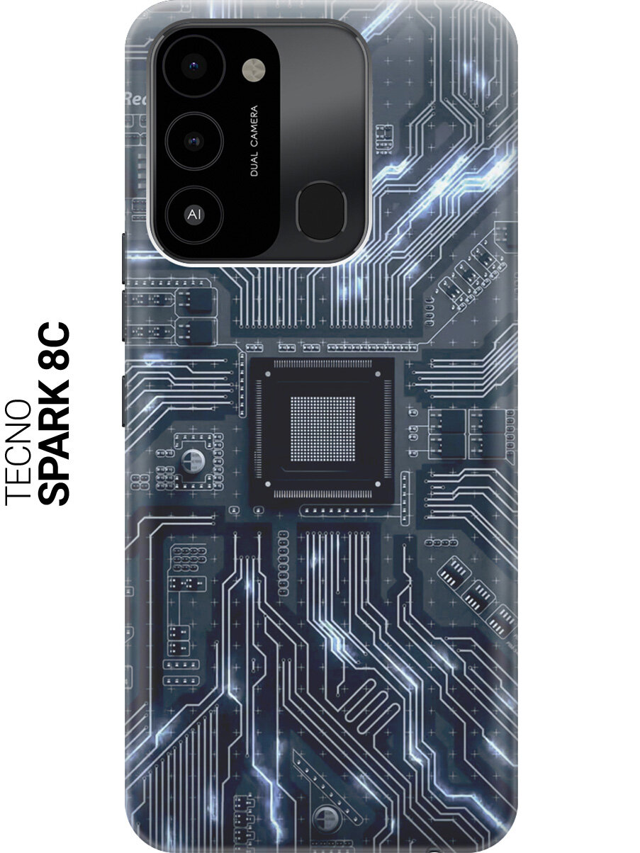 Силиконовый чехол на Tecno Spark 8C / Go 2022 / Техно Спарк 8С / Го 2022 с рисунком "Синяя микросхема"