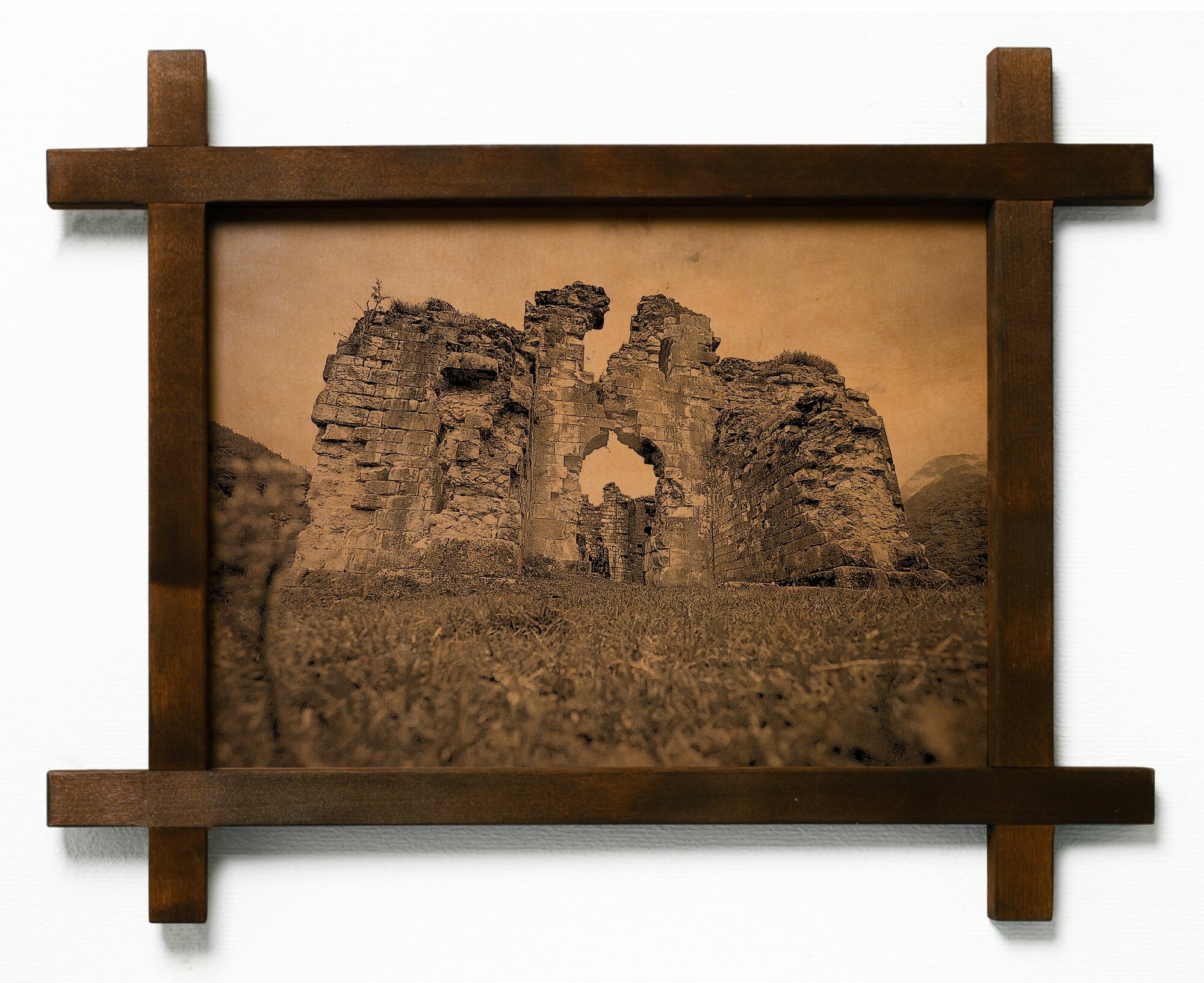 Картина интерьерная, натуральная кожа, "Бзыбский храм" (Абхазия), в деревянной раме, BoomGift