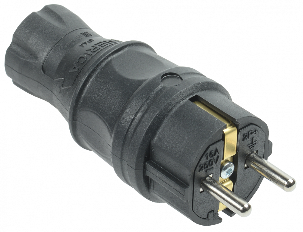 Вилка прямая 16А IP44 каучук черн. GENERICA EVK20-016-01-44-K02-G