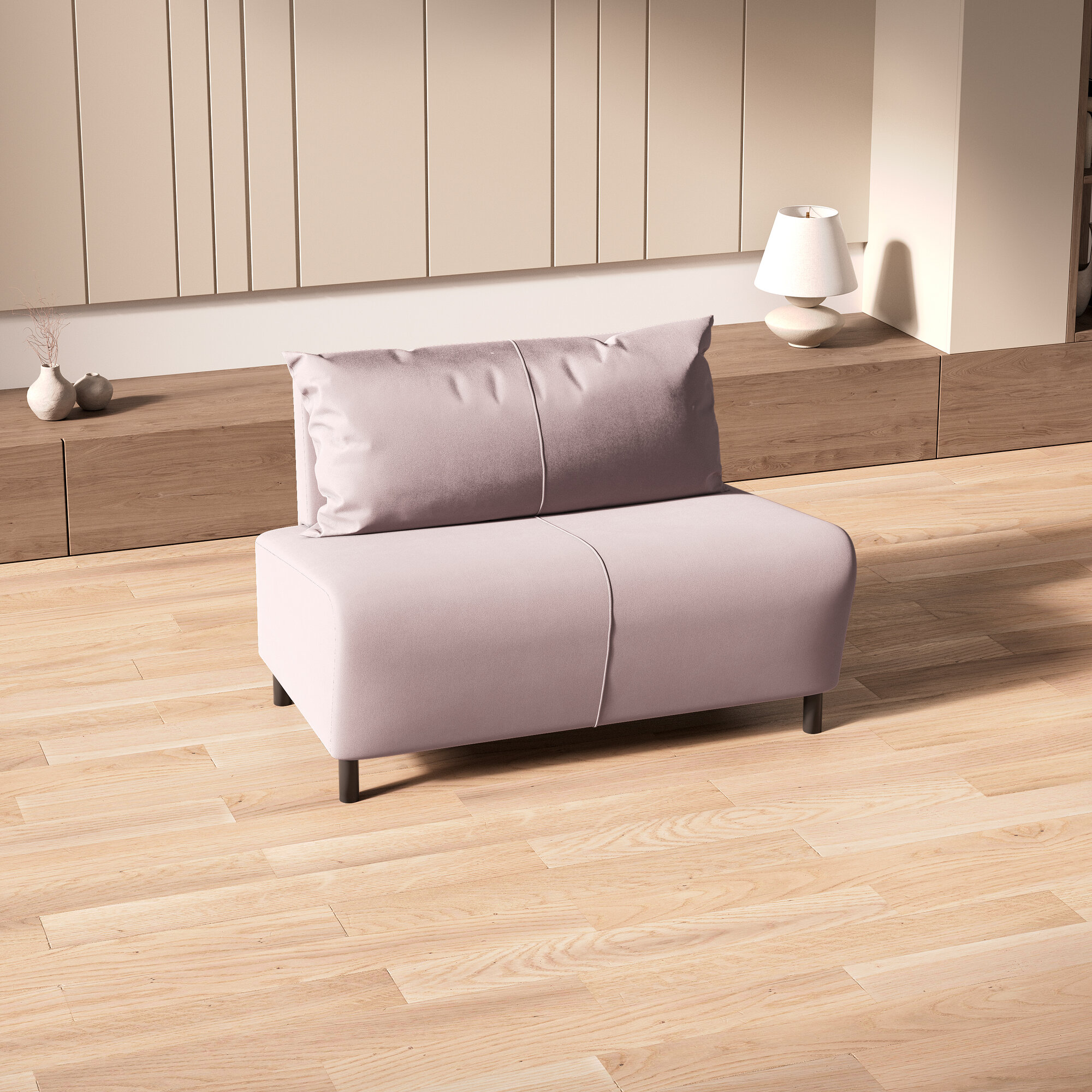 Диван TWIN, с подушкой, в офис, холл, 100 см, без подлокотников, антивандальный велюр, пыльная роза