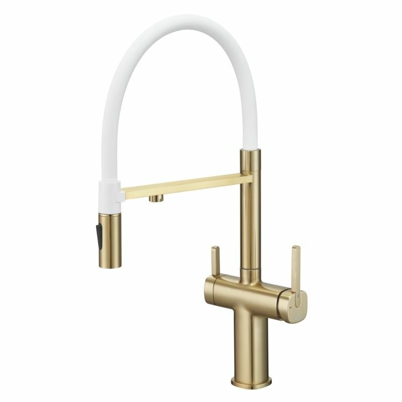 ROSE" Смеситель для кухни с фильтром, с магнитным фиксатором гибкого излива, золотой сатин R358G