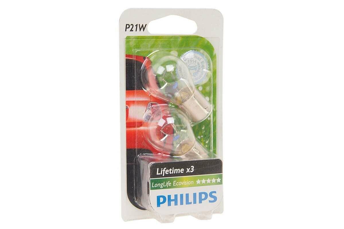 Автолампа, блистер, 2шт. PHILIPS P21W BA15s LONG LIFE ECO VISION 12V /1/10 12498LLECOB2