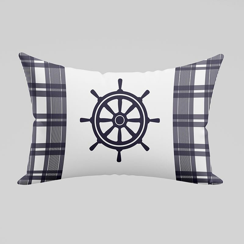 Чехол для подушки с белым кантом Штурвал 30х50 Велюр Морская Полоска