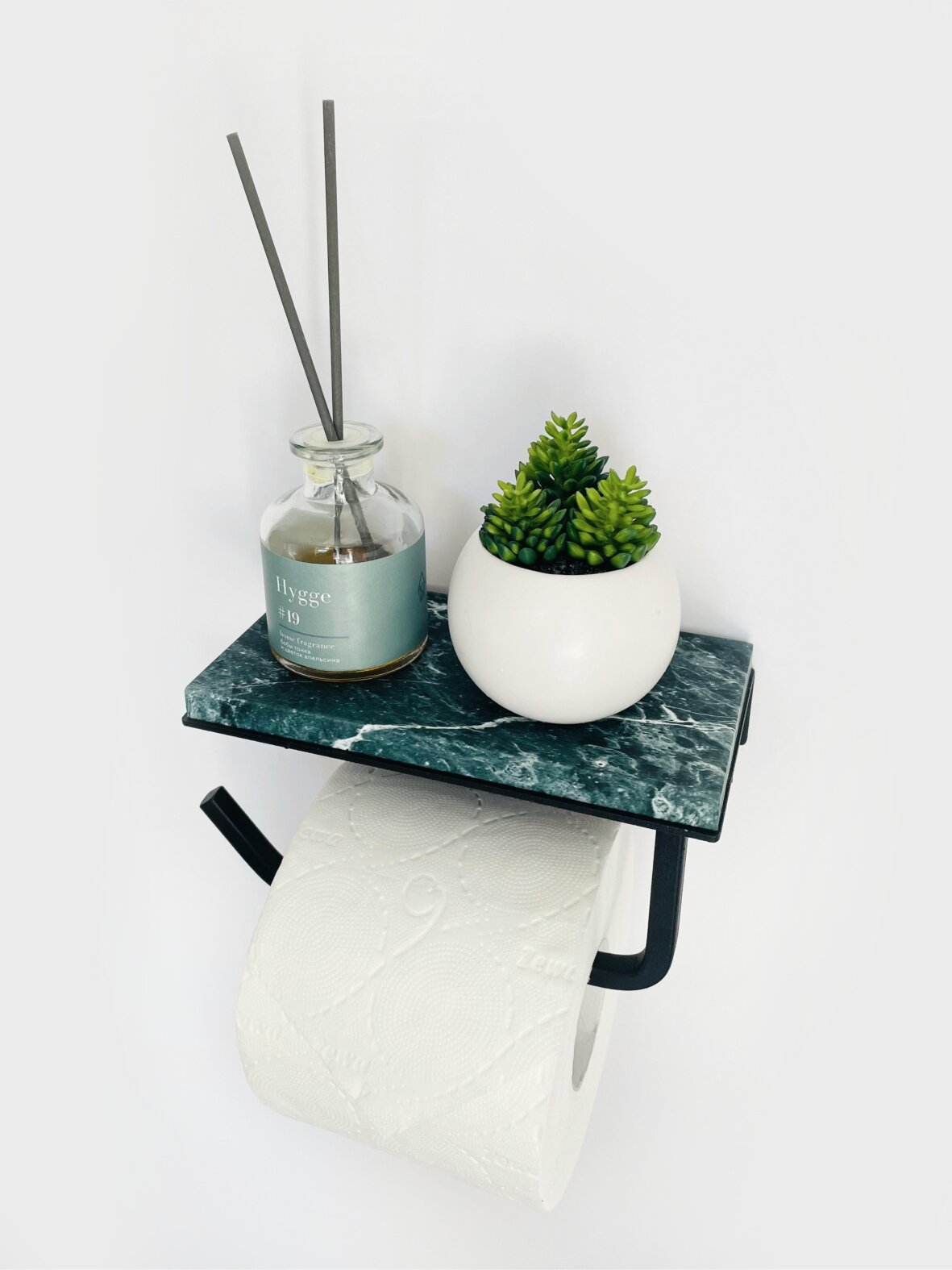 Полка №1 Держатель туалетной бумаги с полочкой Малахит на черном