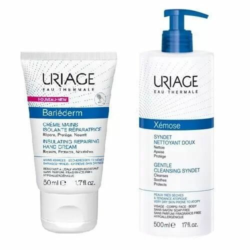 Uriage Набор: восстанавливающий крем для рук Bariederm 50 мл + очищающий гель Xemose Syndet 500 мл