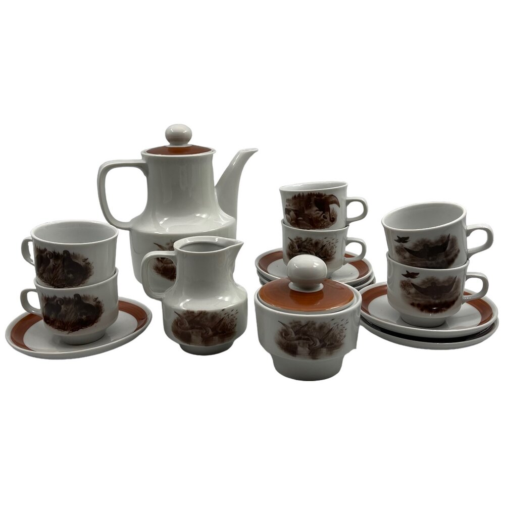 Кофейный сервиз "Охота", на 6 персон (15 предметов), фарфор, 1970-1997 гг, Colditz, ГДР