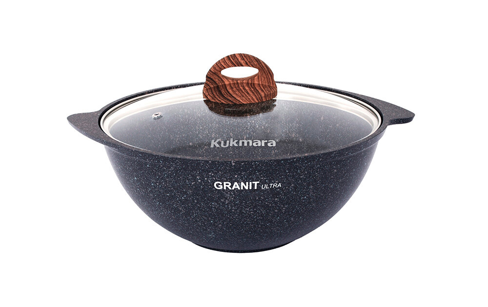 Казан для плова Kukmara 3,5л со стеклянной крышкой, АП линия «Granit Ultra» (Blue) c 7 слойной системой покрытия