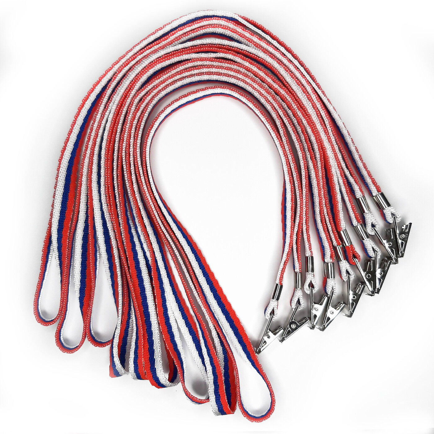 Лента для бейджа на клипсе, триколор - 10 шт (Шнурок, держатель для бейджа)