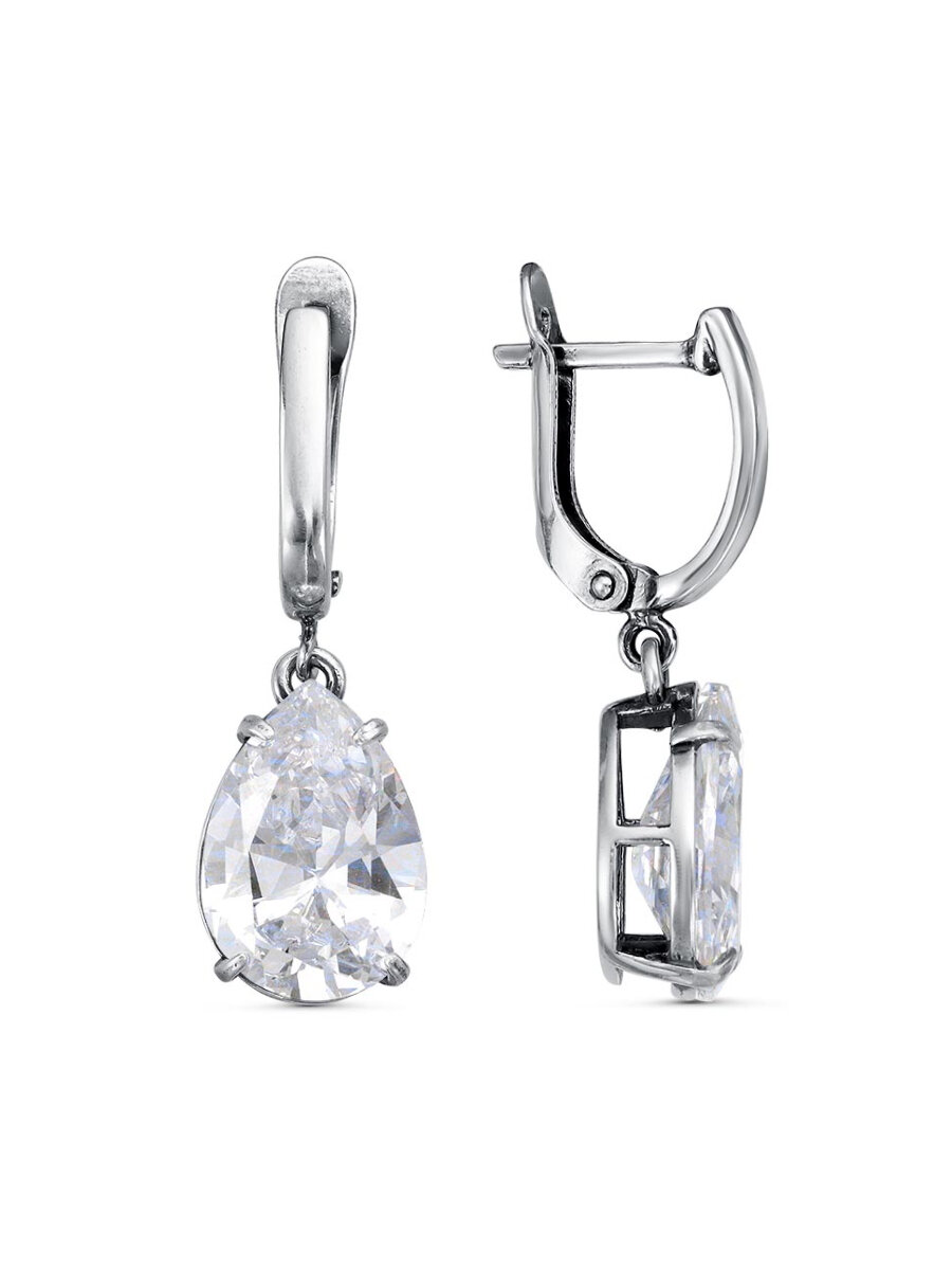 Серьги, серебро, 925 проба, оксидирование, фианит
