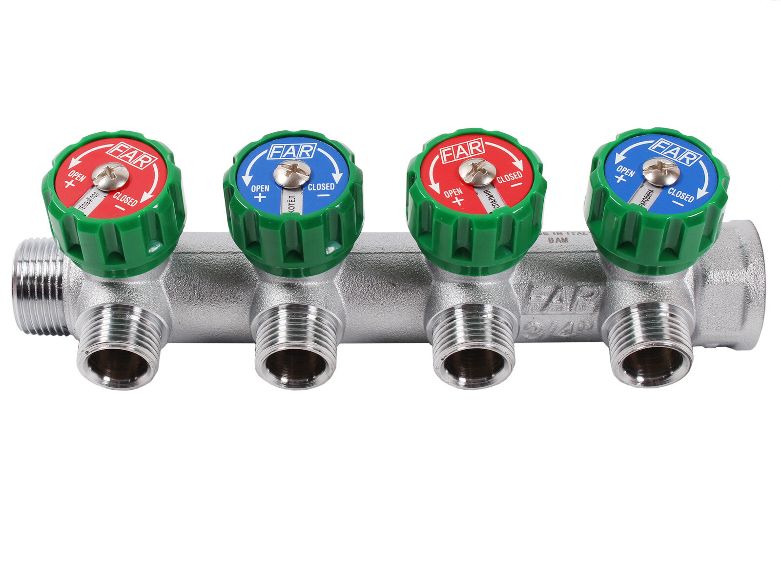 Коллектор FAR 3/4 с 4-мя вентилями 1/2 наружная резьба