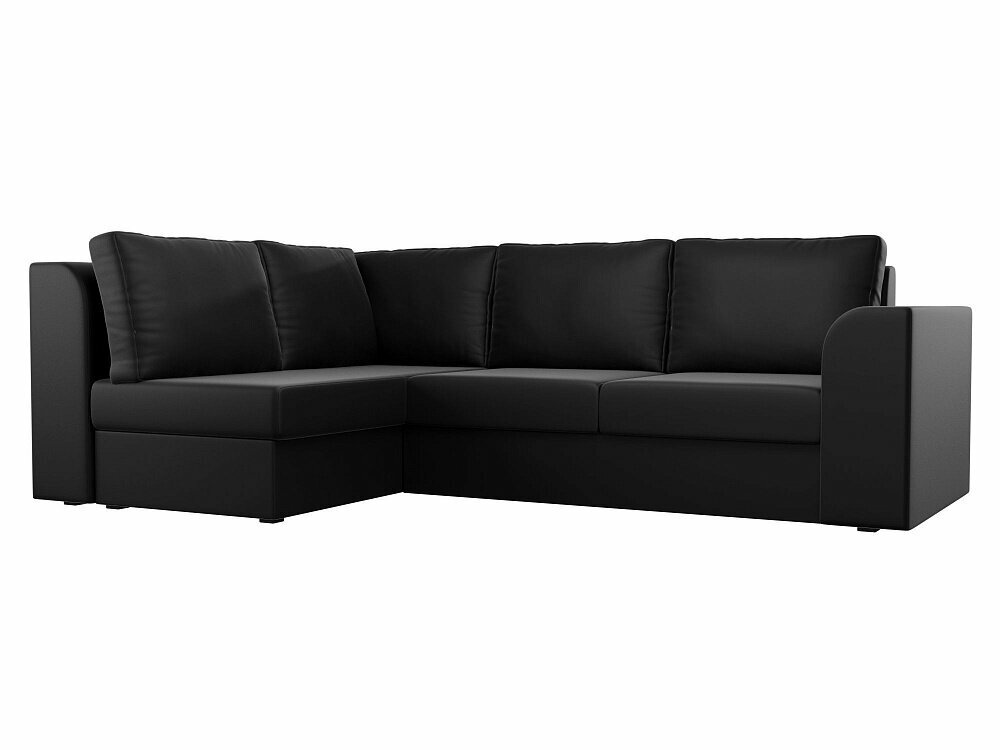 Угловой диван Пауэр Черный Экокожа, дельфин, 274х160х81 см, с ящиком для белья