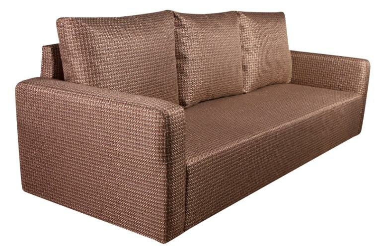 Прямой диван Олимп Коричневый Микс Рогожка, еврокнижка, 210х84х84 см, с ящиком для белья