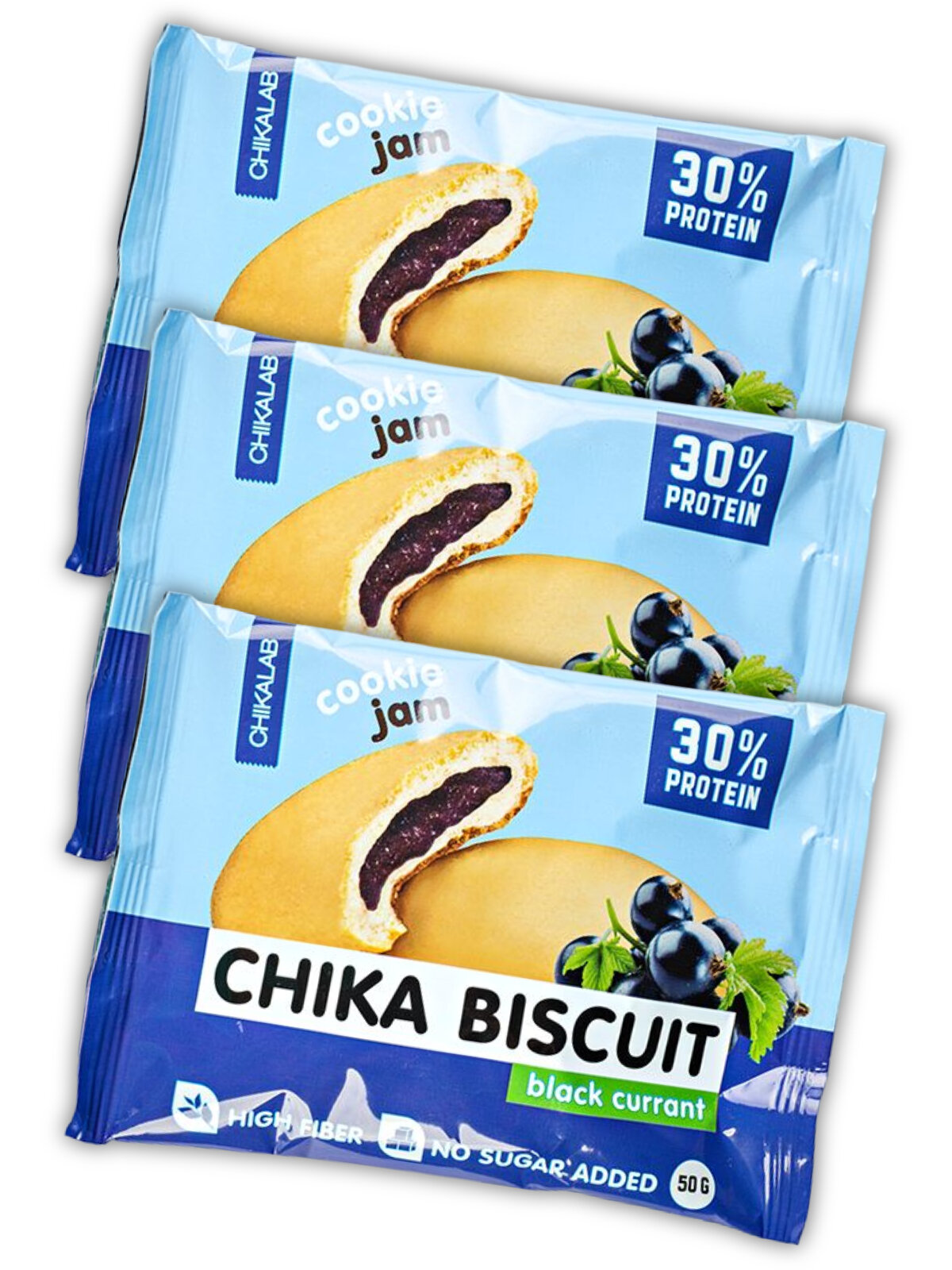 Протеиновый батончик Chikalab Бисквитное печенье Chika Biscuit 3 х 50, Черная смородина