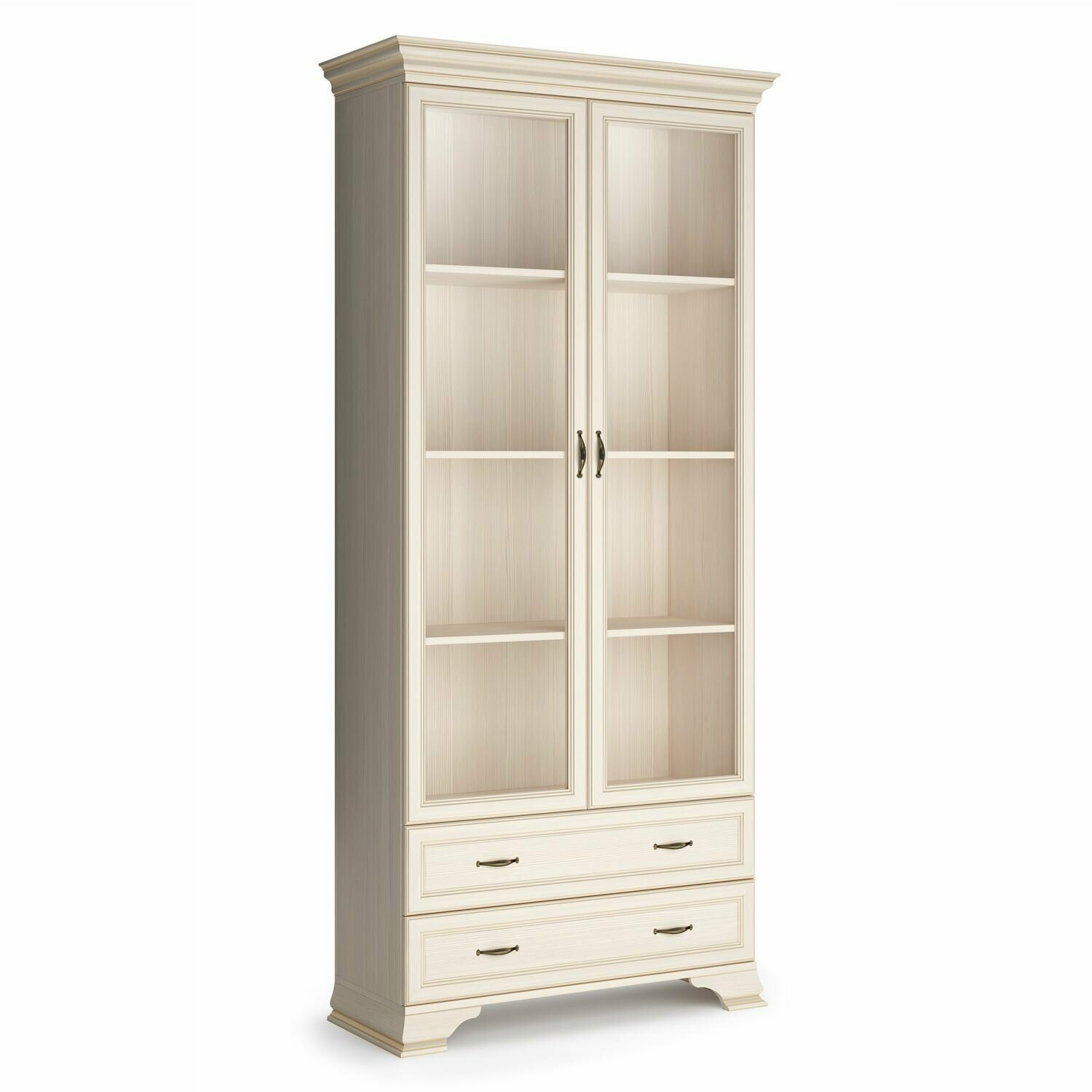 Шкаф-витрина Кураж "Сиена", 2 стеклодвери, ЛДСП, бежевый, золотистый, 95,6х213х39,9 см